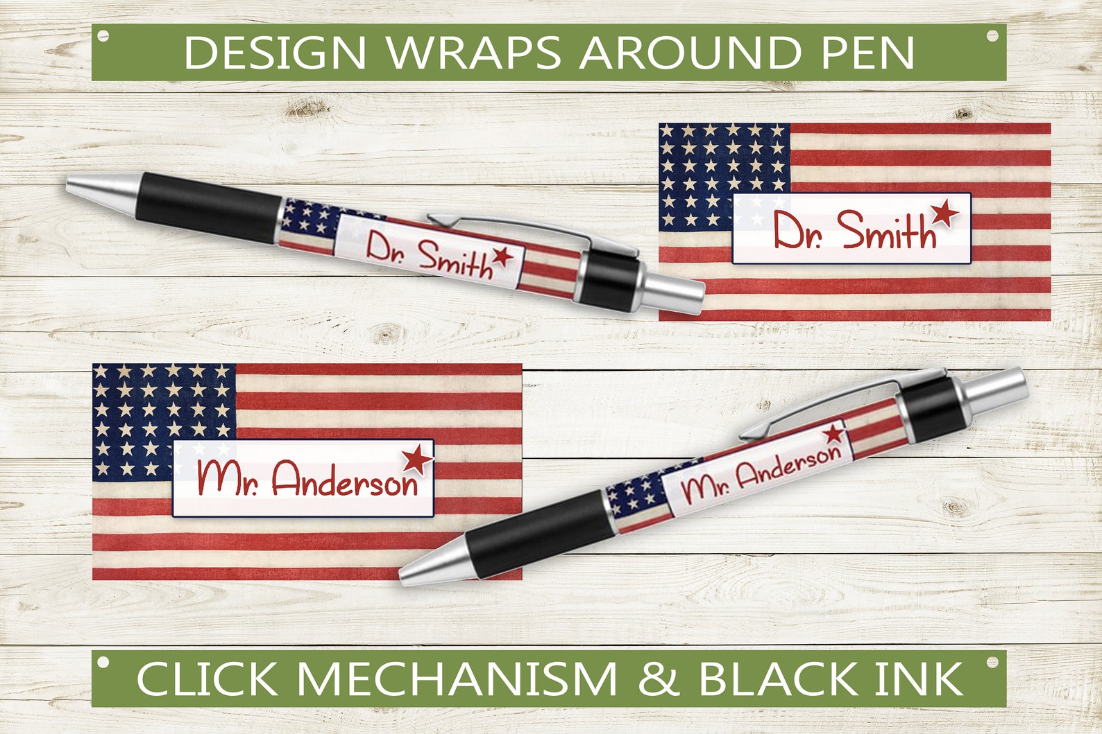 Custom American Flag Pen // Black Ink Ballpoint Pen With Personalized ...