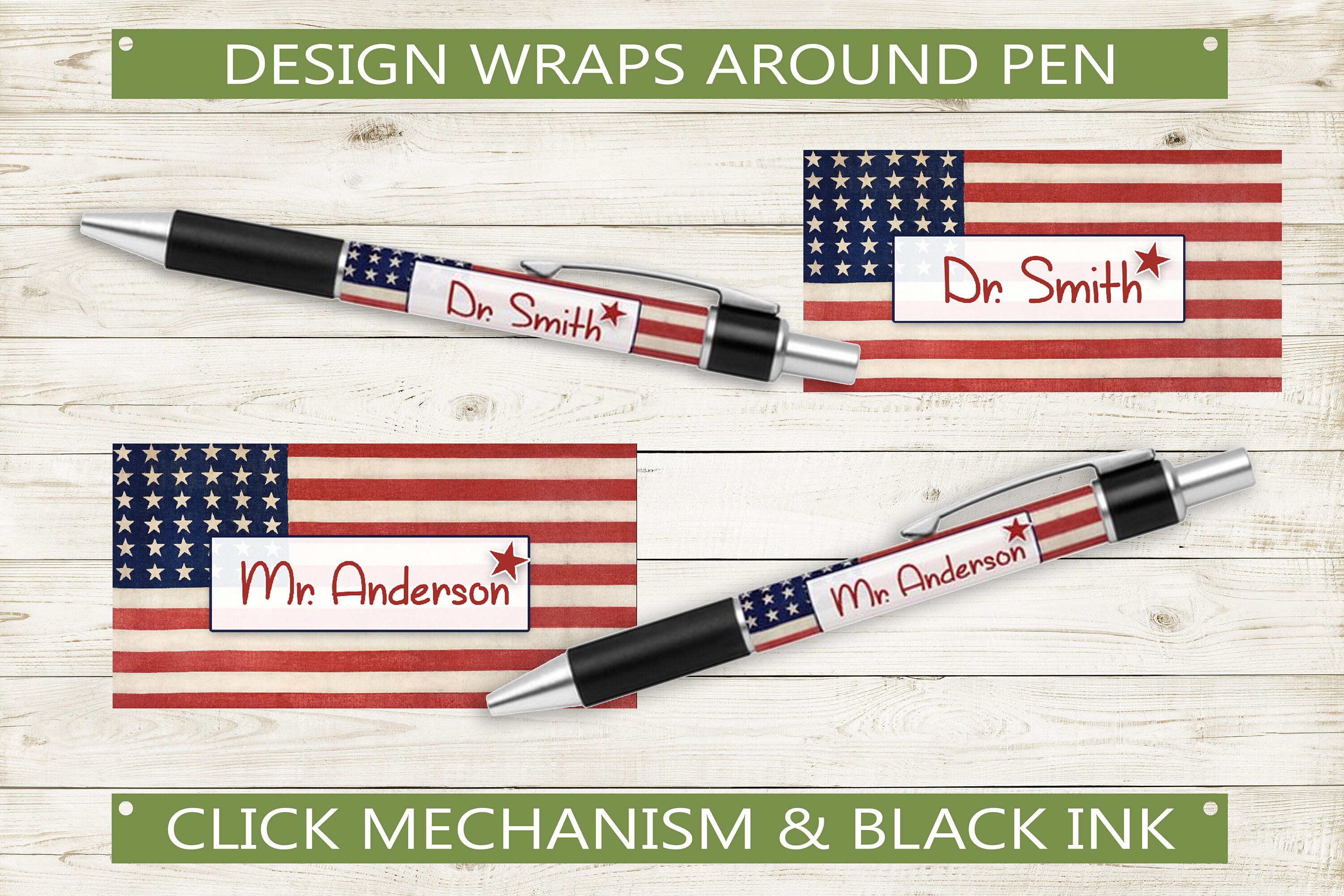 Custom American Flag Pen // Black Ink Ballpoint Pen With Personalized ...