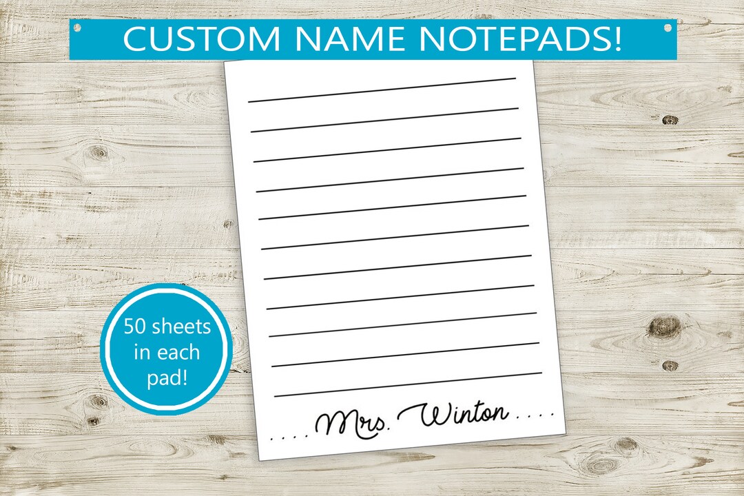 Custom Name Notepads // 50 Sheets per Stack 4x5.5 Size Gift Idea Bulk ...