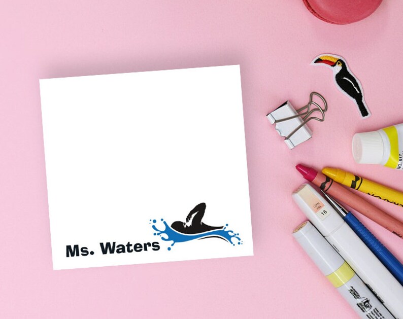 Personalized Sticky Notes With Swimmer Design and Custom Text // 3"x3 ...