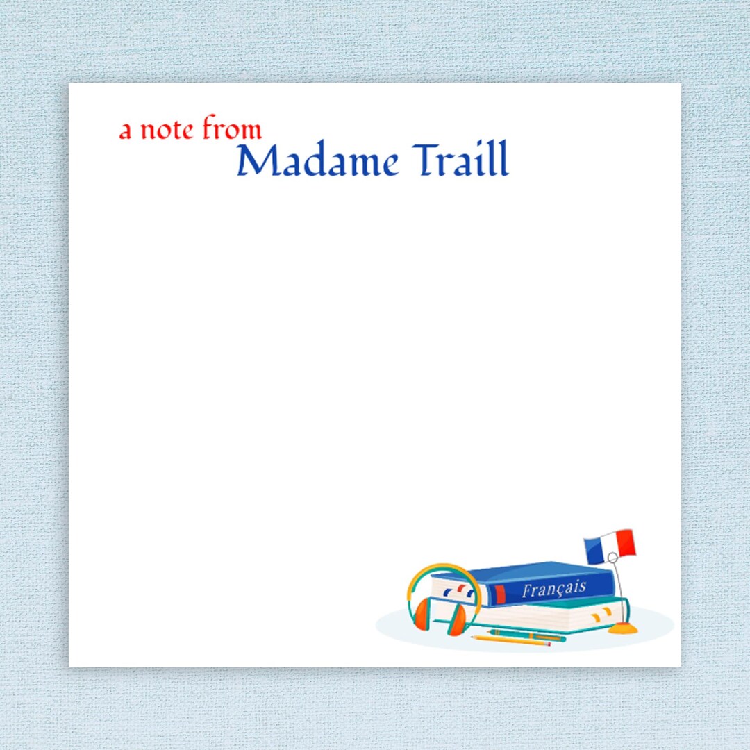 Custom French Teacher Sticky Notes // 3"x3" Sticky Note Pad // France ...