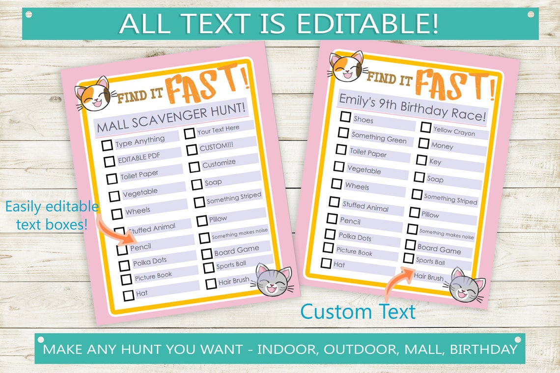 Instant Scavenger Hunt Cat Themed // Printable and Editable - Etsy