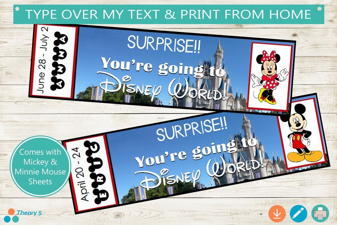 Theme Park Trip Reveal Printable Bundle // Editable PDF - Etsy