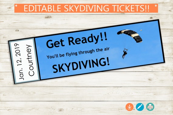 Printable and Editable Sky Diving Tickets // Adobe PDF - Etsy