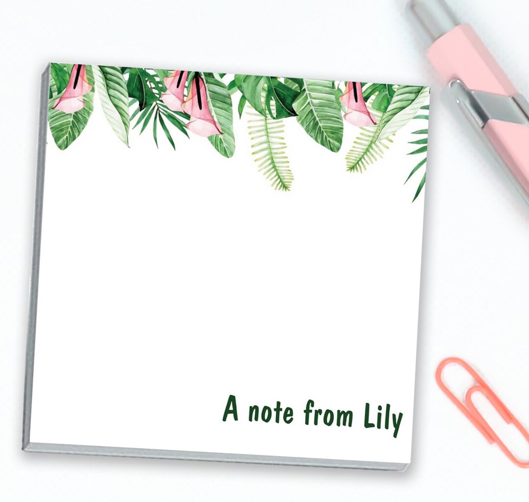Personalized Sticky Notes With Custom Text and Tropical Leaves Design ...