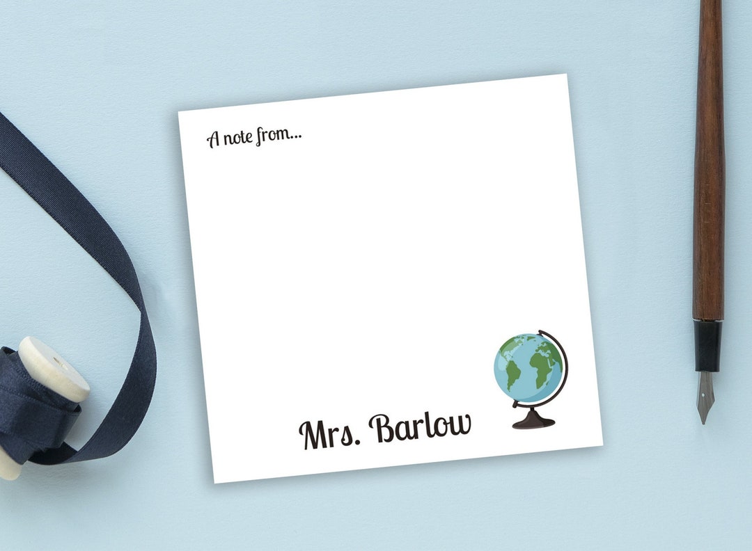 Custom Sticky Note Pads Globe // Personalized Gift Idea, Teacher ...