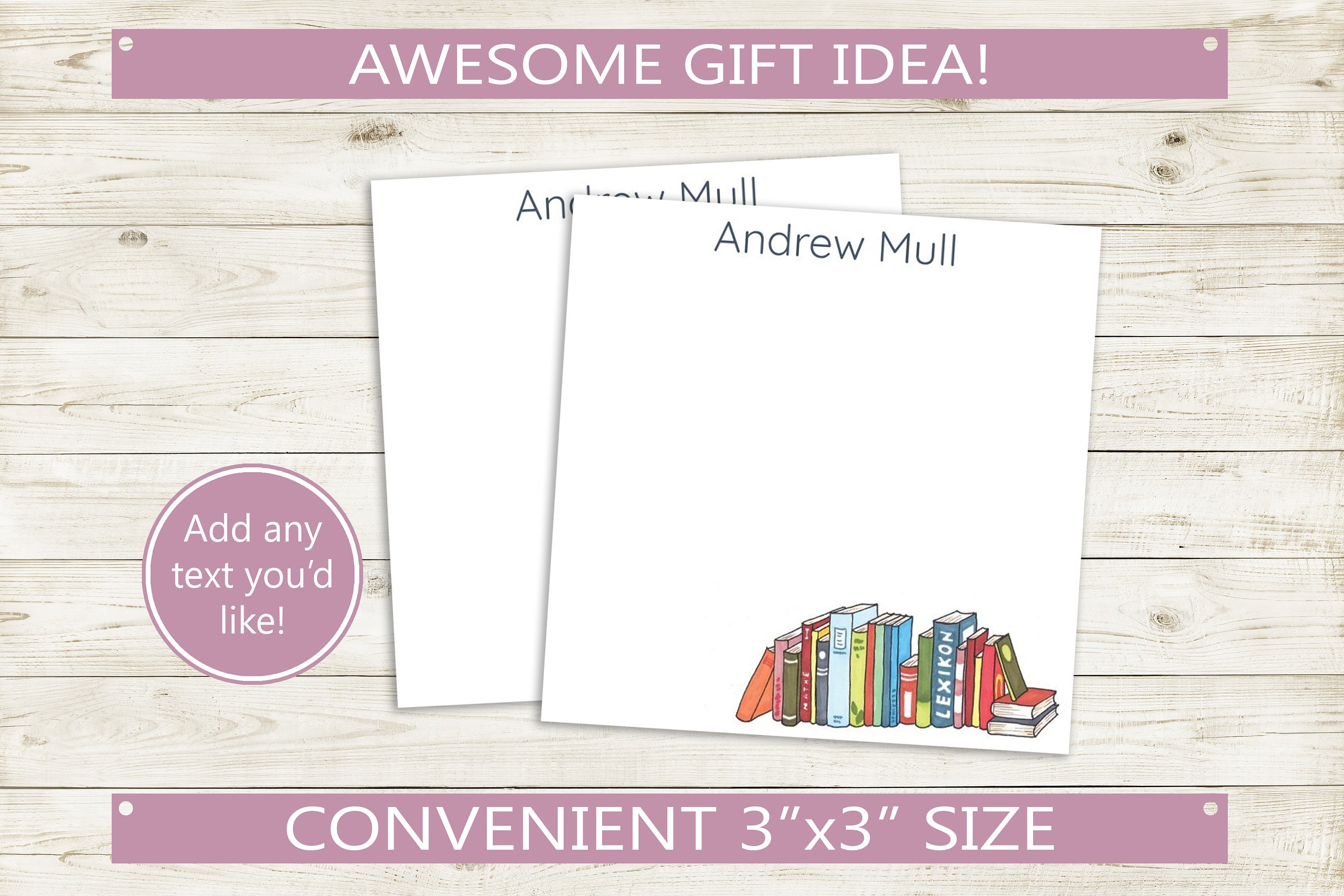 Personalized Sticky Notes With Book Design and Custom Text // - Etsy
