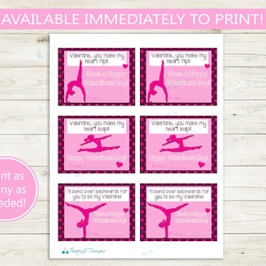 Gymnastics Valentine's Day Cards // Instant Download Dancer Valentine ...