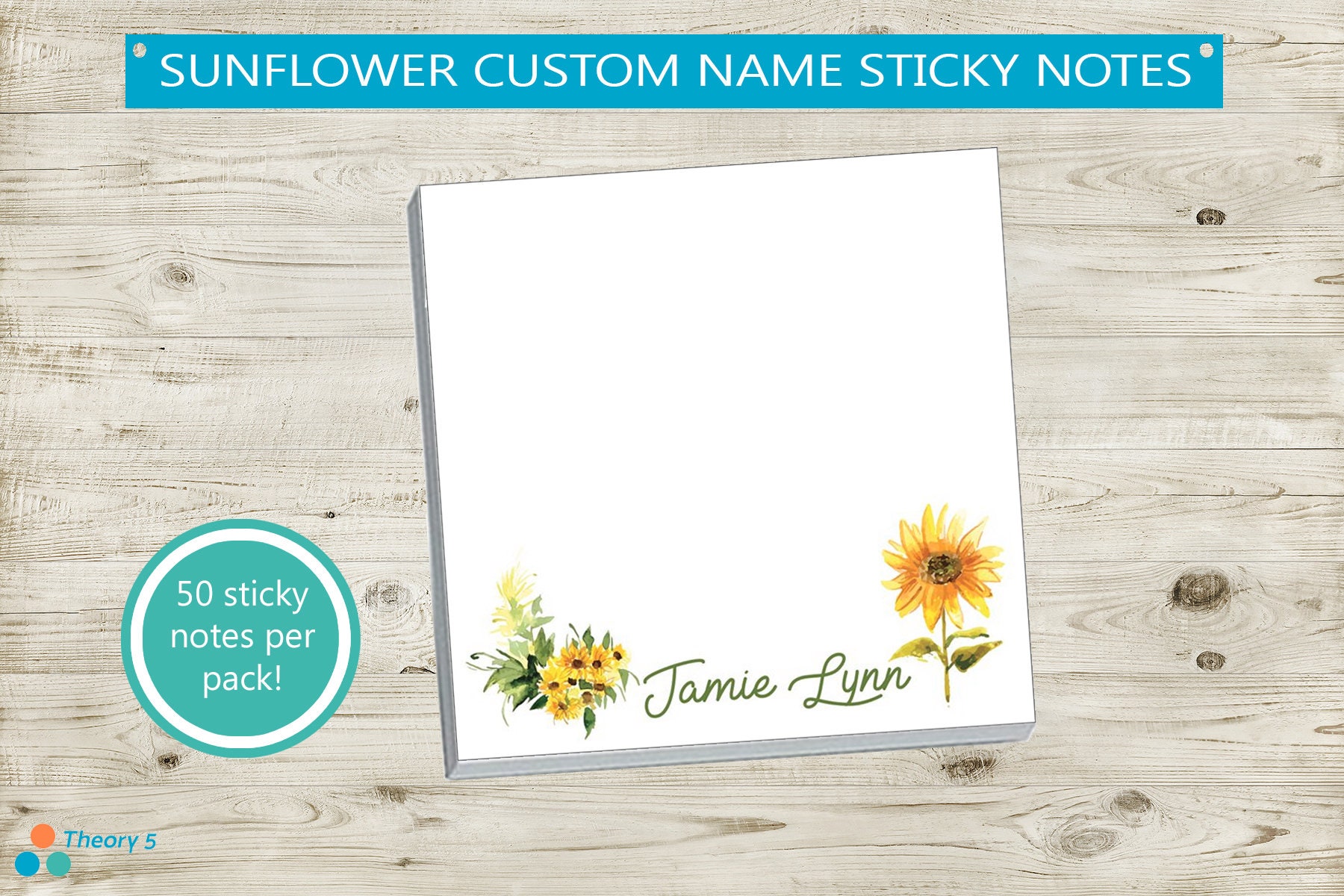Sunflower Custom Sticky Notes // Personalize Gift Idea for Coworker ...