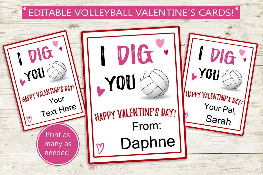 Volleyabll Printable Valentine's Day Cards // Instant Download ...