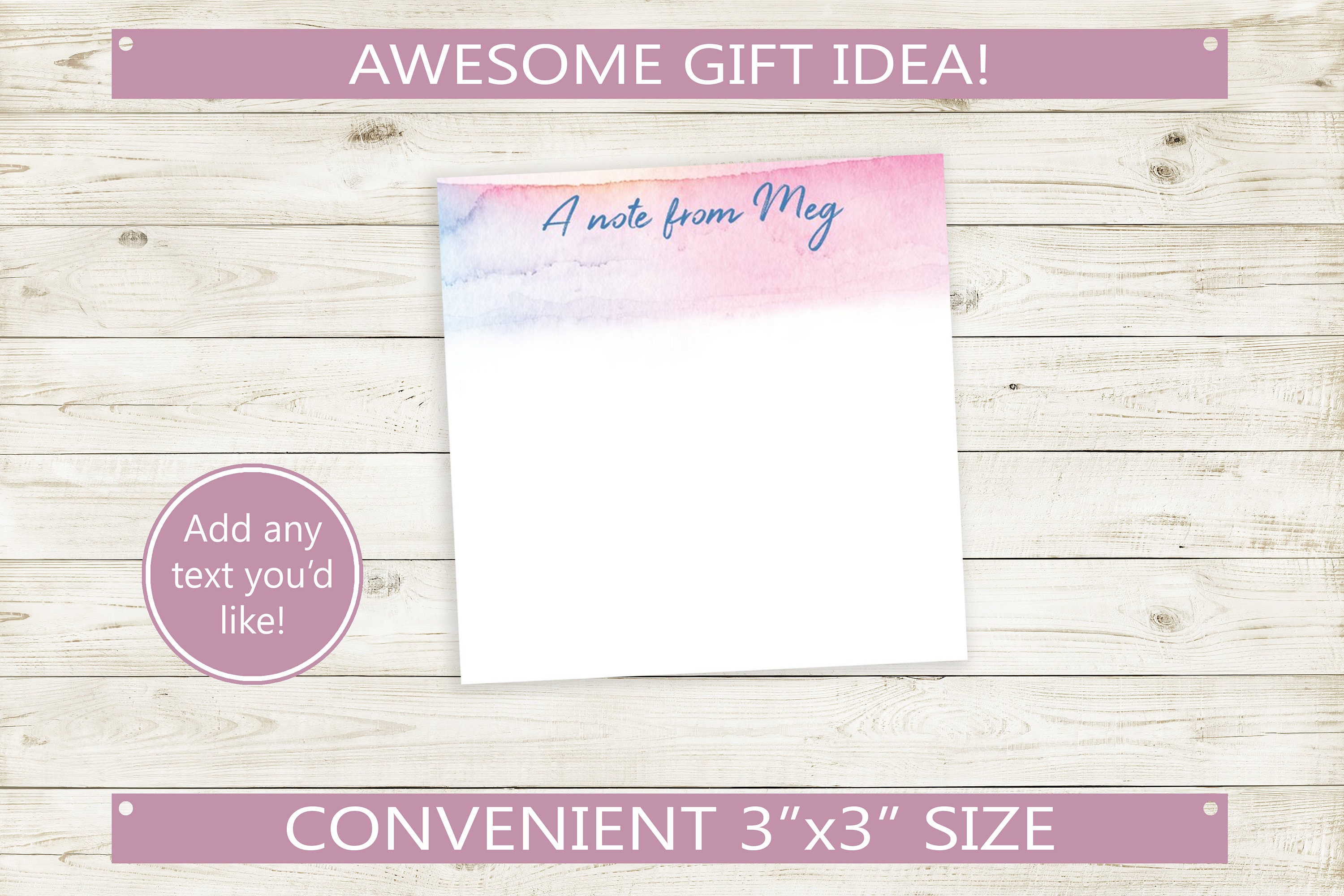 Personalized Sticky Notes // Pink & Blue Watercolor Design - Etsy