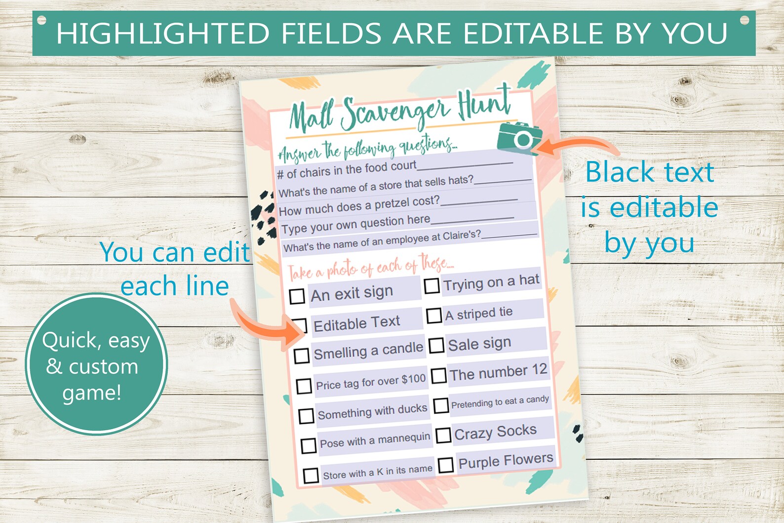 Editable Mall Scavenger Hunt // Instant Download PDF // Birthday Party ...