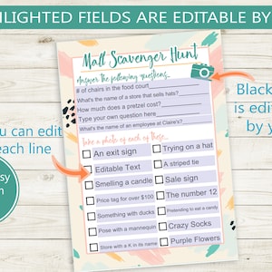 Editable Mall Scavenger Hunt // Instant Download PDF // Birthday Party ...