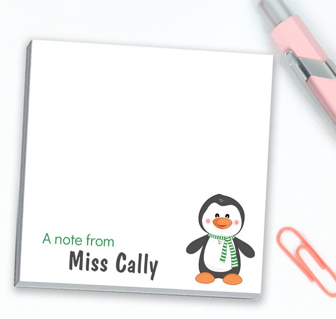 Personalized Sticky Notes With Penguin Design and Custom Name // 3x3 ...