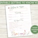 Getting to Know You Printable // 8.5" X 11" PDF, Two per Page or Full ...