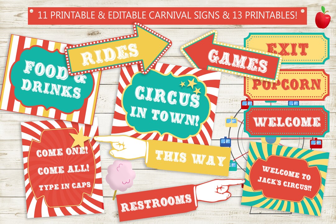 Editable Carnival Circus Signs Lot // Instant Download Pdfs // 11 Signs ...