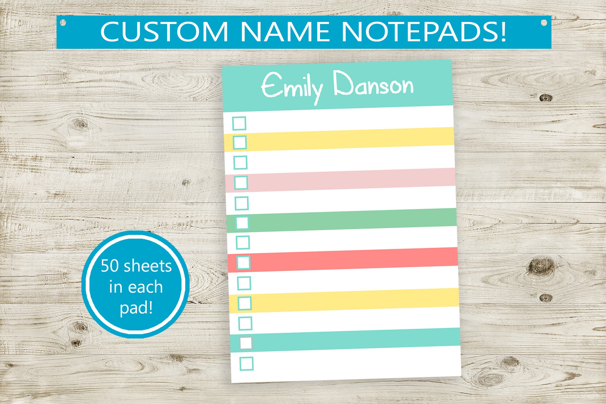 Custom Notepad Colorful Checklist With Personalized Name // 50 - Etsy