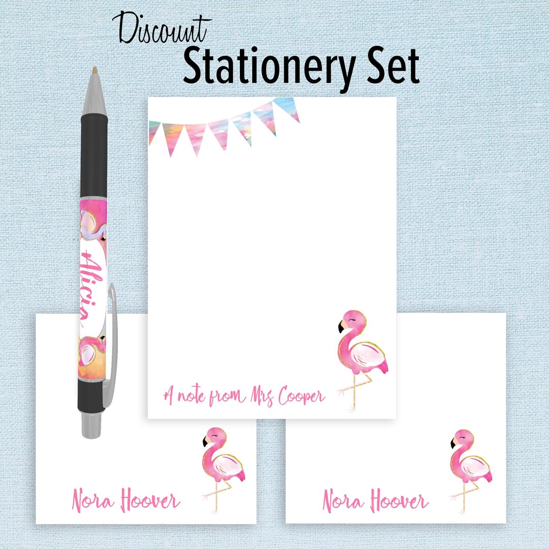 Personalized Flamingo Stationery Set - 2 Sticky Note Pads, 1 Pen, 1 ...