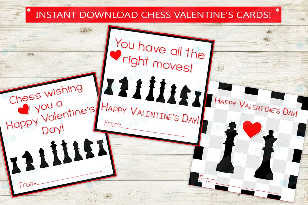 Chess Valentine's Day Cards // Instant Download Valentine Card DIY ...