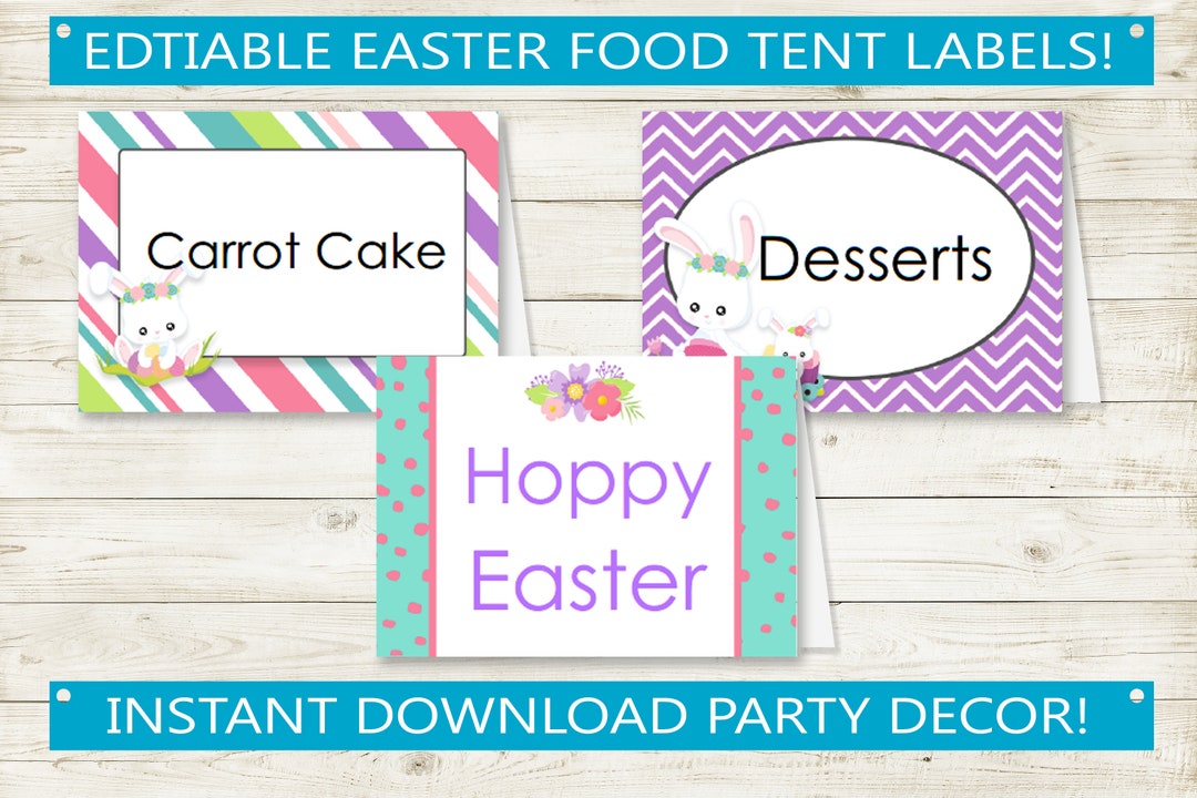Editable Easter Tent Cards // Printable PDF, Food Labels, Custom Party ...