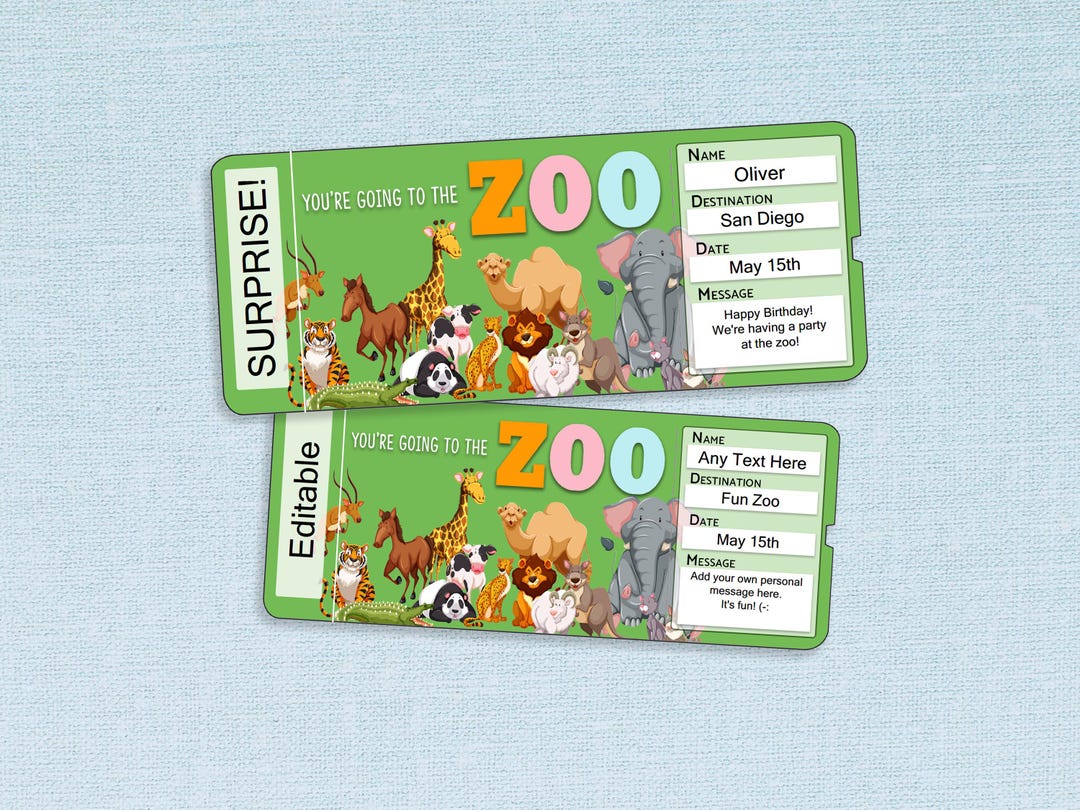 Custom Zoo Tickets // Printable Adobe Editable PDF // Ready to Print ...