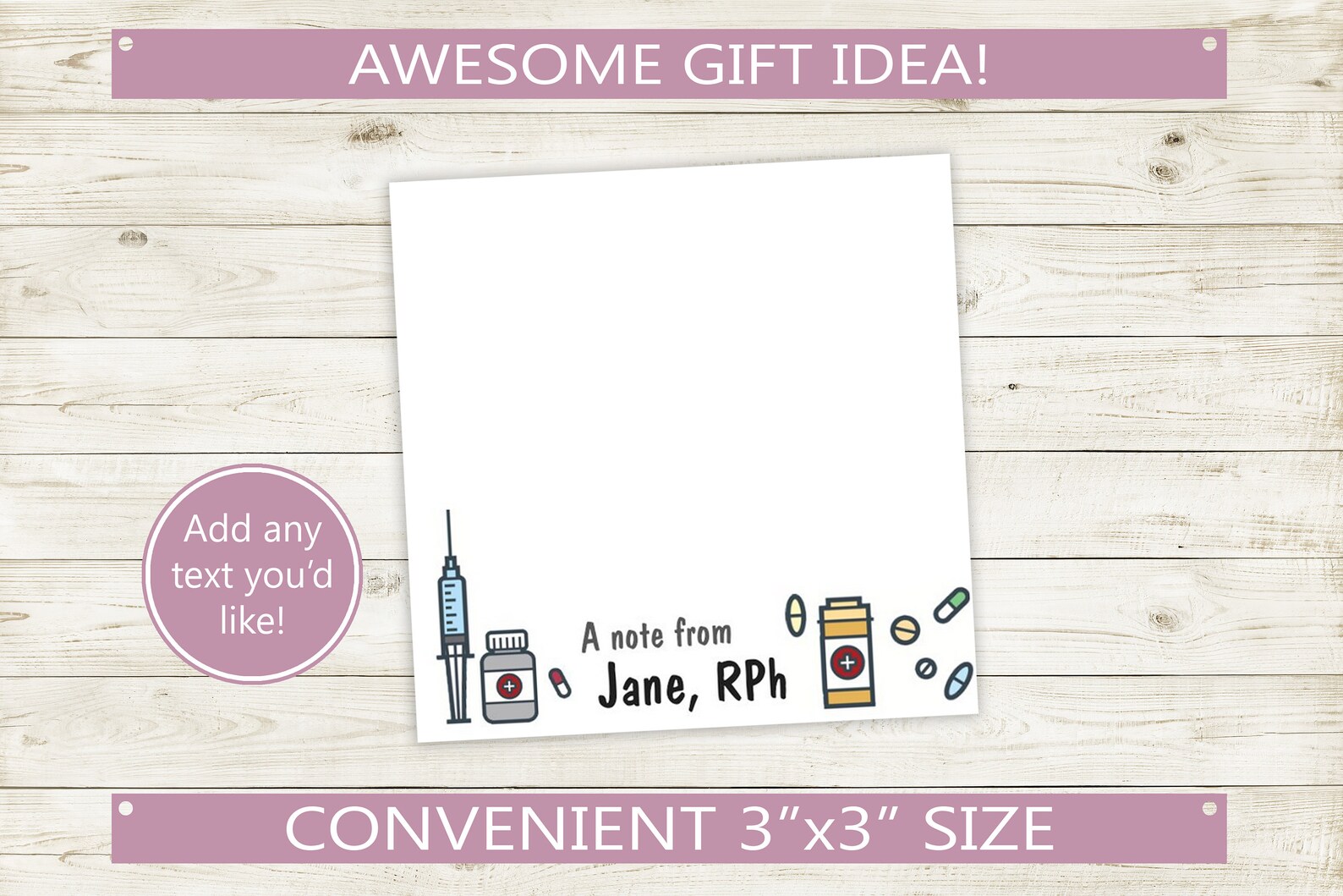 Custom Pharmacist Sticky Notes // Personalized Text // 50 Stickies per ...