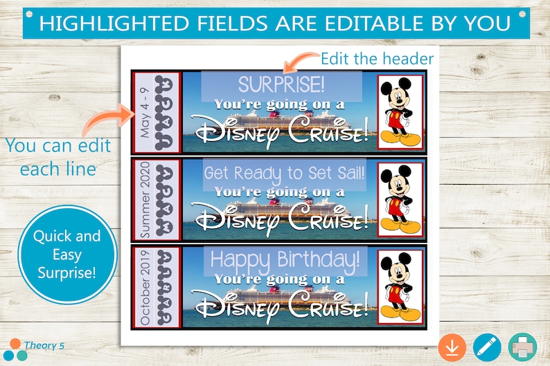 Disney Cruise Tickets Printable and Editable // Adobe Editable - Etsy