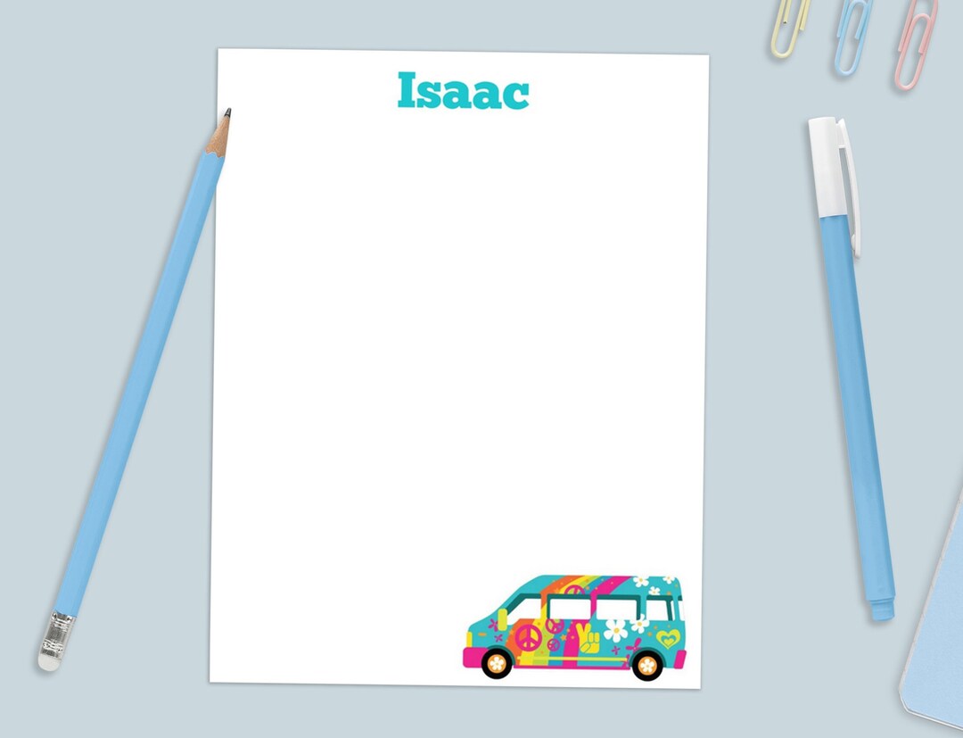 Personalized Notepad With Hippie Van Design and Custom Text // 50 ...
