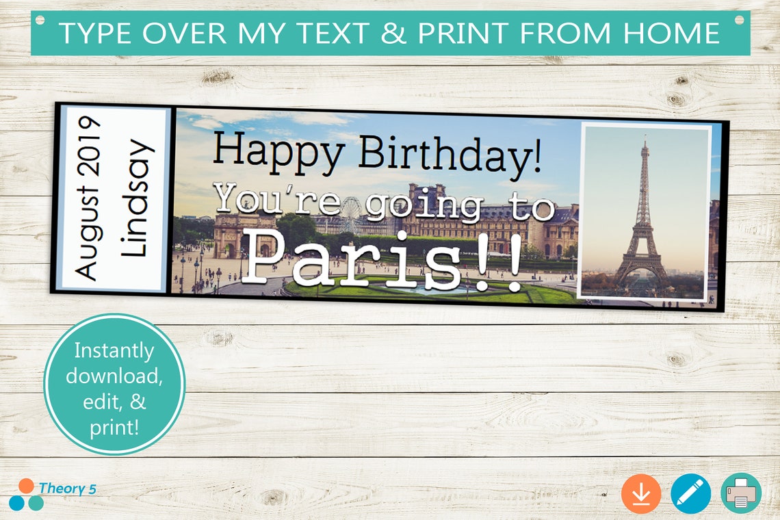 Printable and Editable Paris Tickets Adobe Editable PDF Trip - Etsy