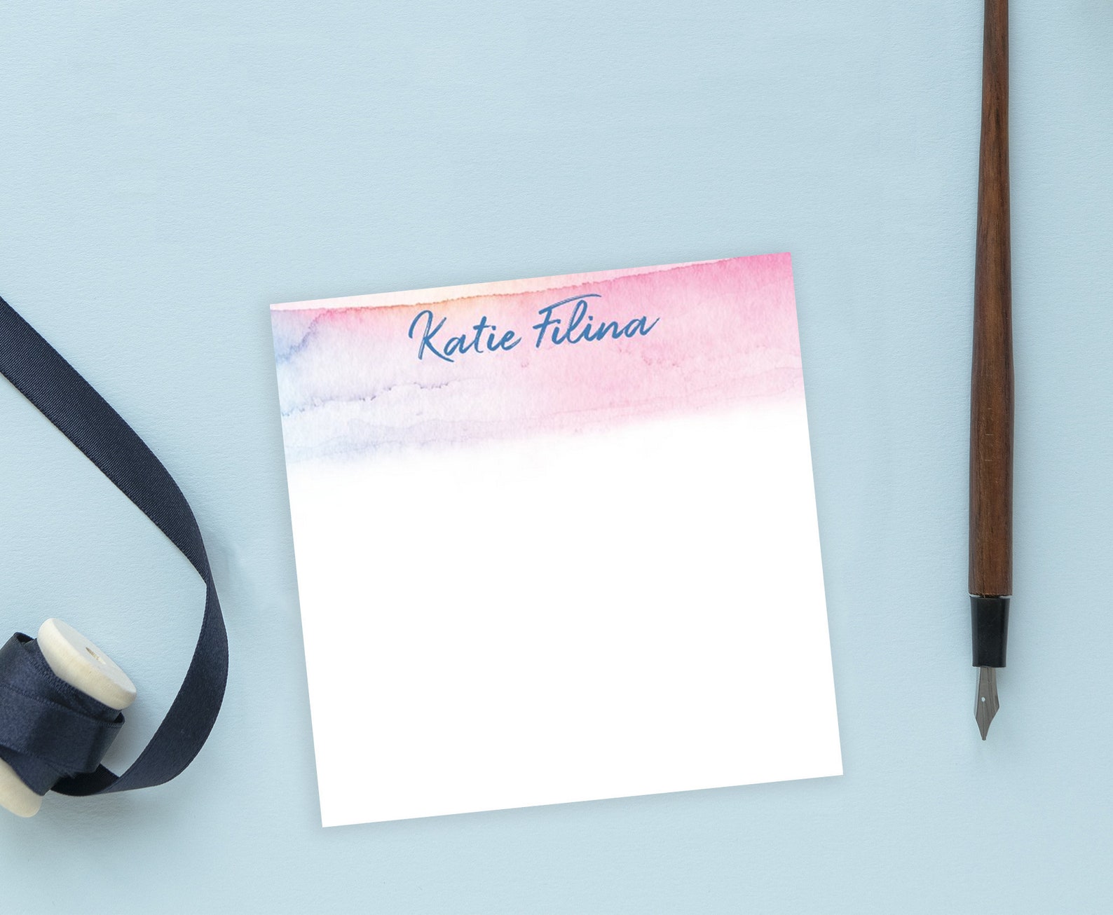 Personalized Sticky Notes // Pink & Blue Watercolor Design - Etsy