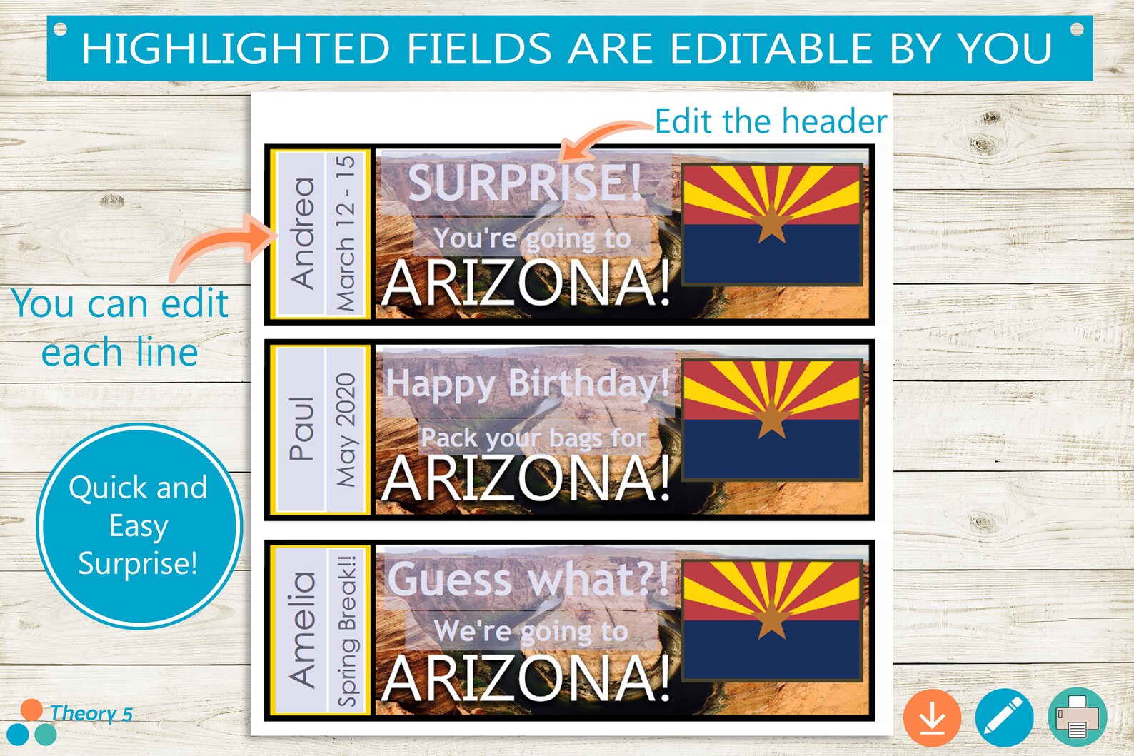 Printable and Editable Tickets to Arizona Adobe Editable PDF | Etsy