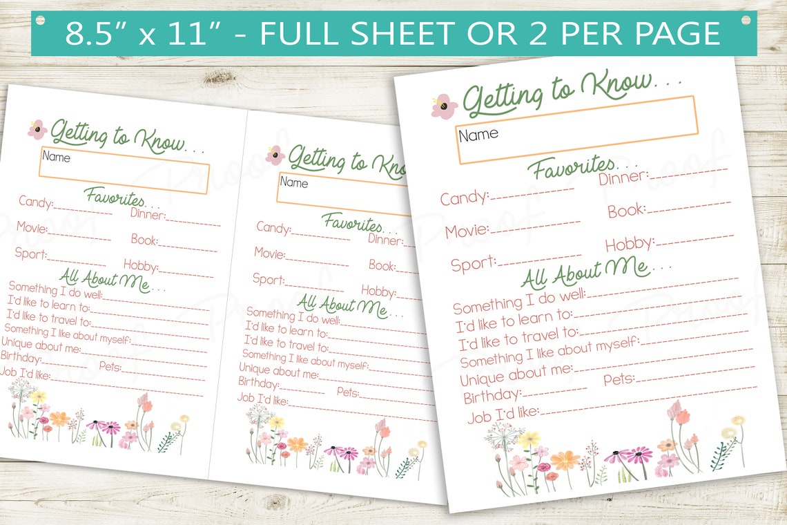 Getting to Know You Printable // 8.5 X 11 PDF Two - Etsy