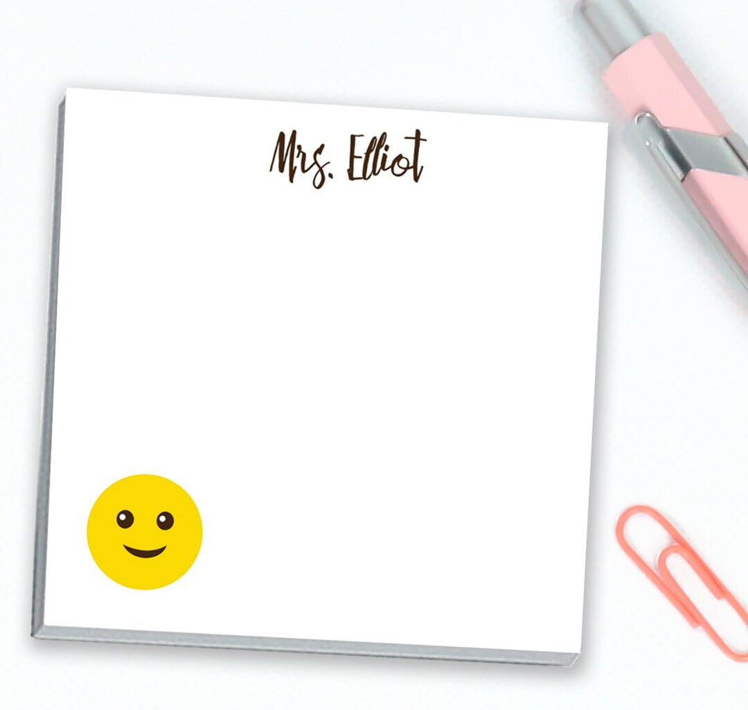 Personalized Sticky Notes With Smile Face Design and Custom Text // 3x3 ...