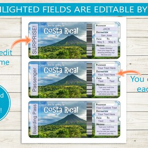 Custom Tickets to Costa Rica // Printable Adobe Editable PDF ...