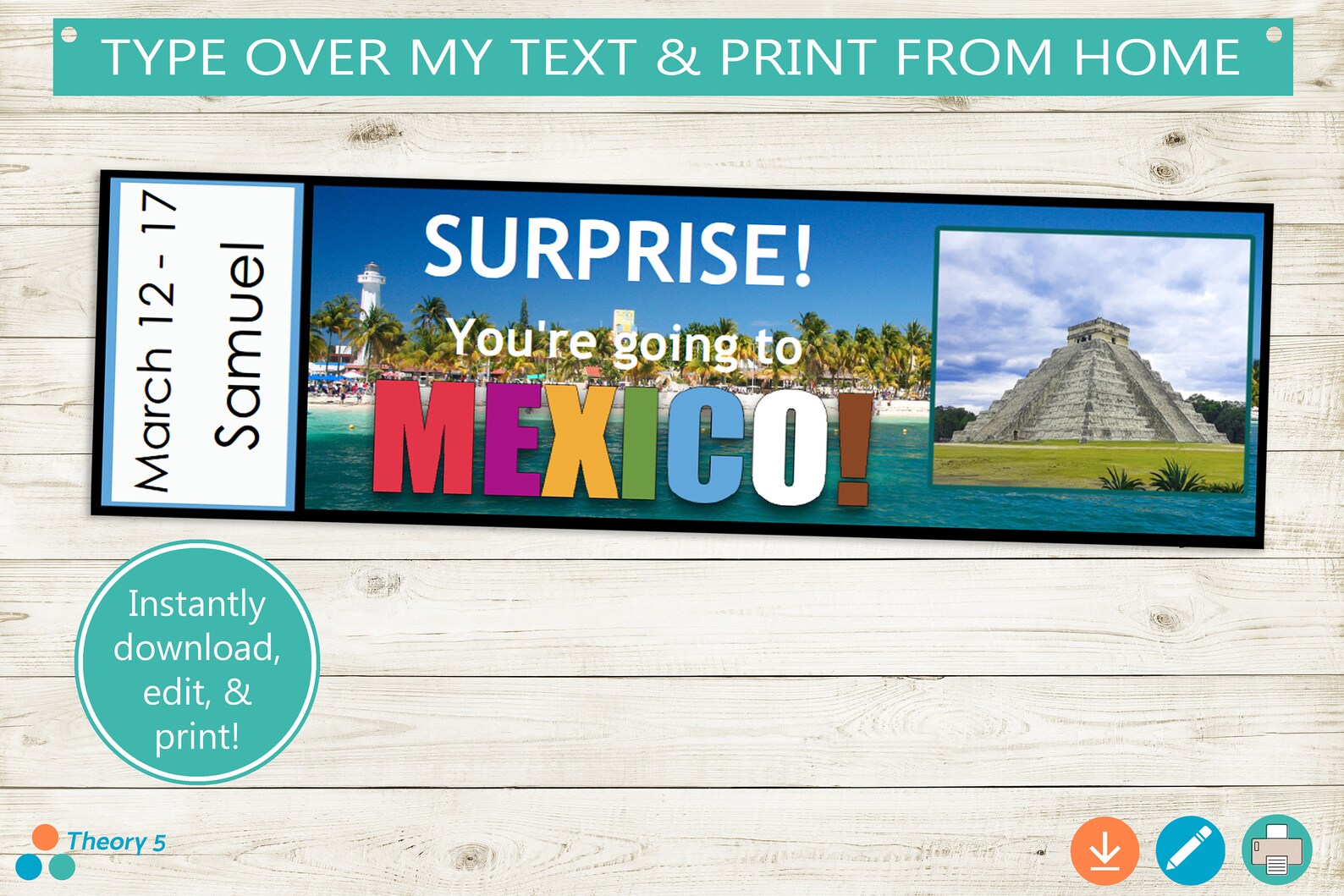 Printable and Editable Tickets to MEXICO! Adobe Editable PDF, Trip ...
