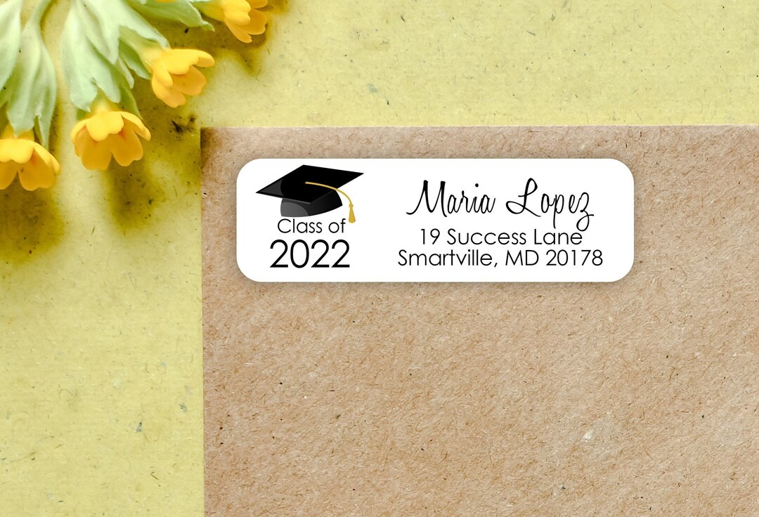 140 Address Labels // Graduation Theme with Cap, custom return address ...