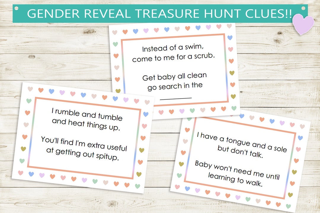 Gender Reveal Printable Treasure Hunt Clues // Editable PDF, Gender ...