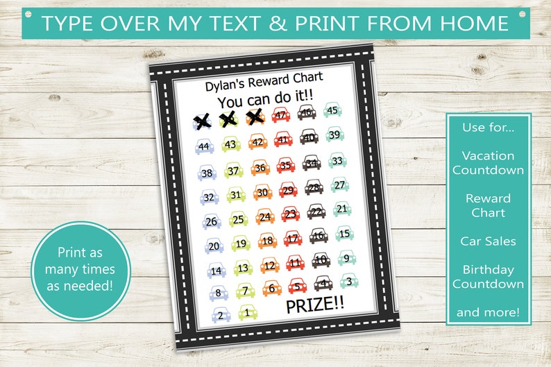 Car Countdown Printable // Editable PDF // Instant Download | Etsy