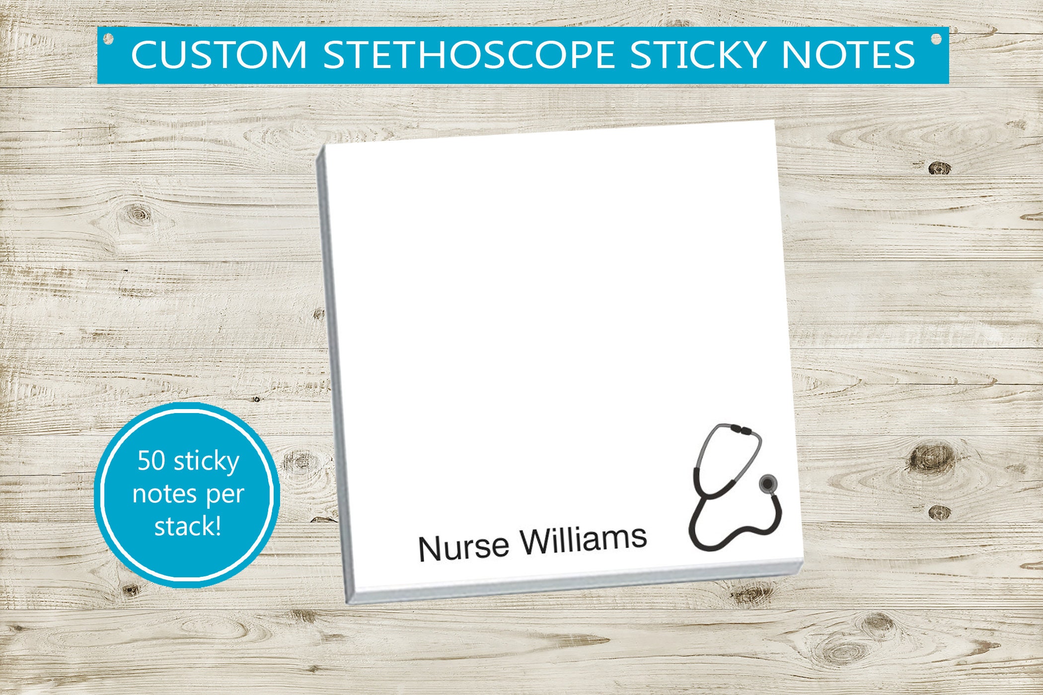 Custom Stethoscope Sticky Notes // Personalized Text // 50 Stickies per ...