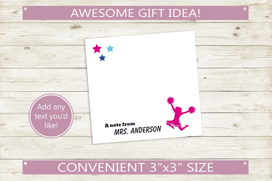 Custom Cheerleader Sticky Notes // Personalized Text // 50 Stickies per ...