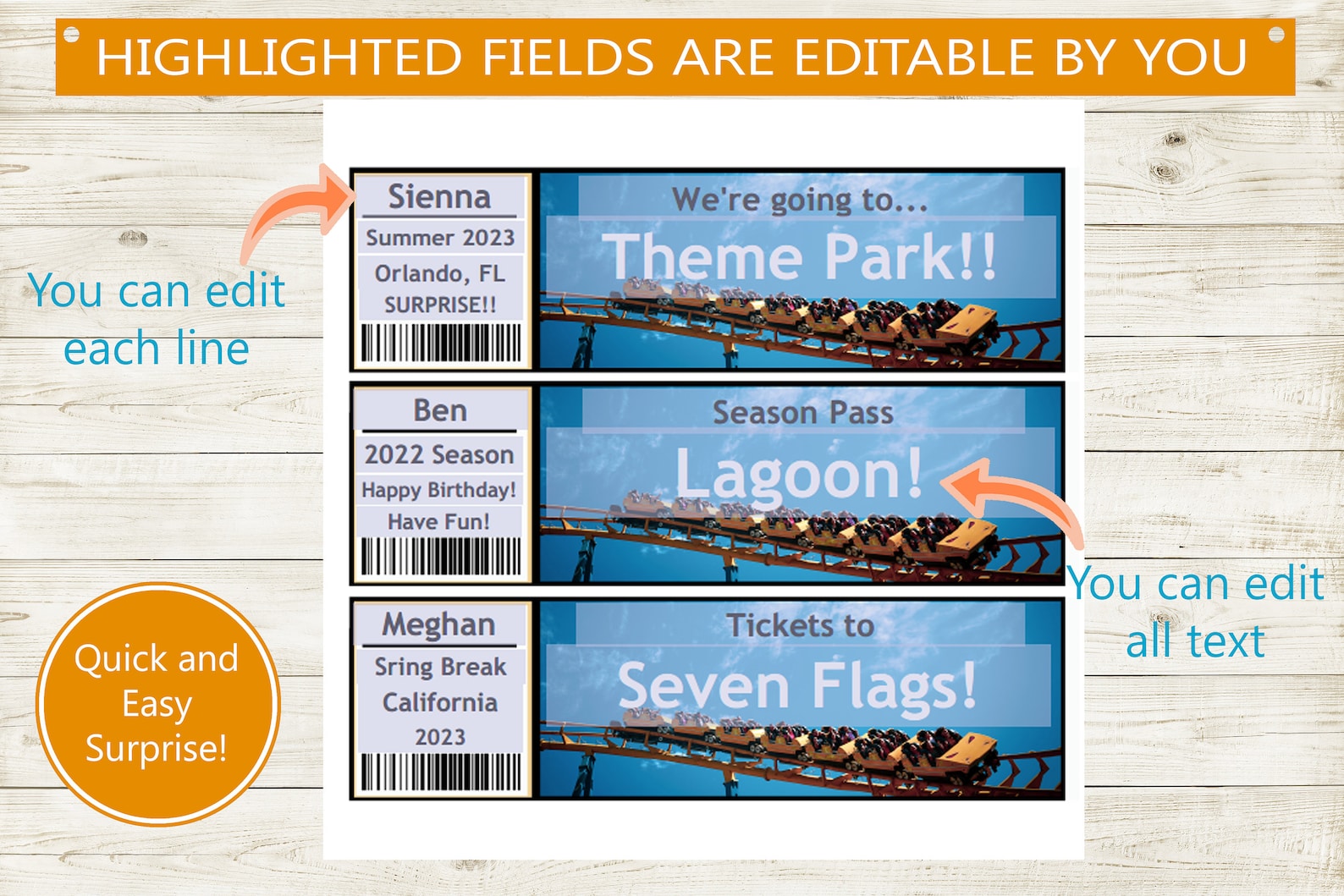 Amusement Park Editable Novelty Tickets // Customize for Any Theme Park ...