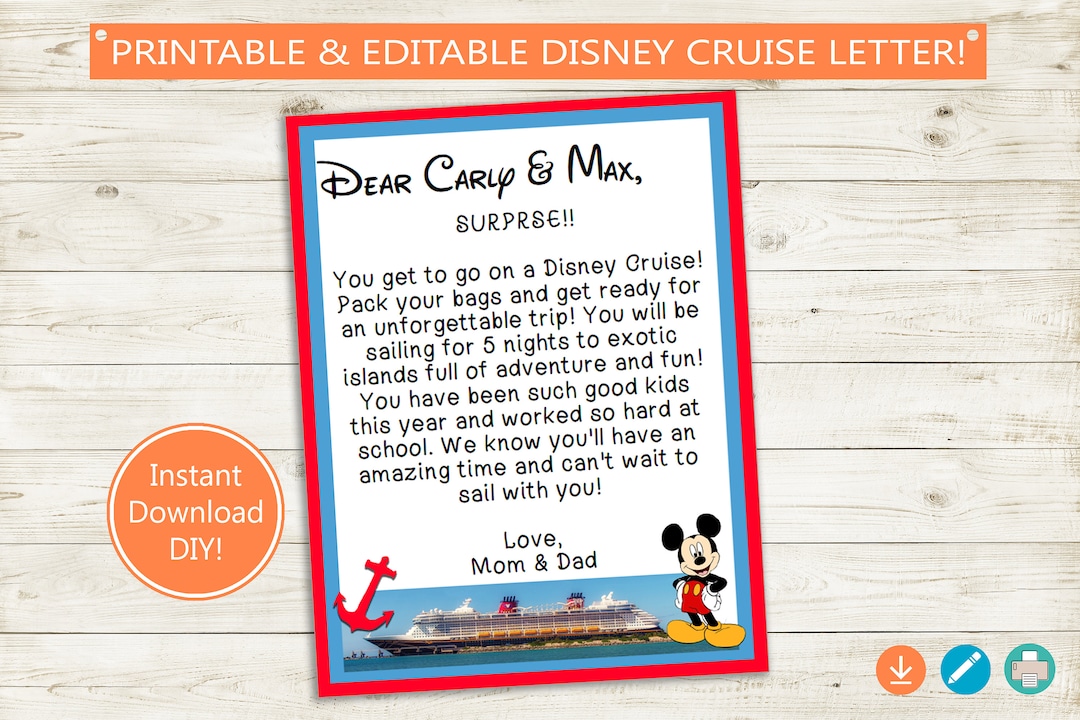Cruise Trip Reveal Printable Letter // Adobe Editable PDF // Mouse ...
