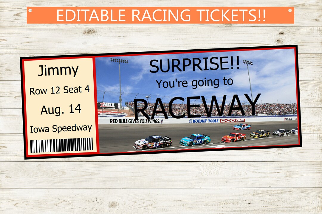 Printable and Editable Car Racing Tickets // Adobe Editable PDF ...