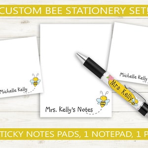 Custom Bumblebee Stationery Set 2 Sticky Note Pads, 1 Pen, 1 Notepad ...