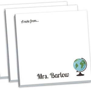 Custom Sticky Note Pads Globe // Personalized Gift Idea, Teacher ...