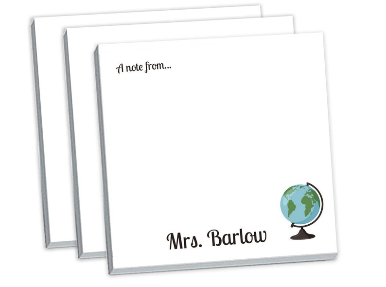 Custom Sticky Note Pads Globe // Personalized Gift Idea, Teacher ...