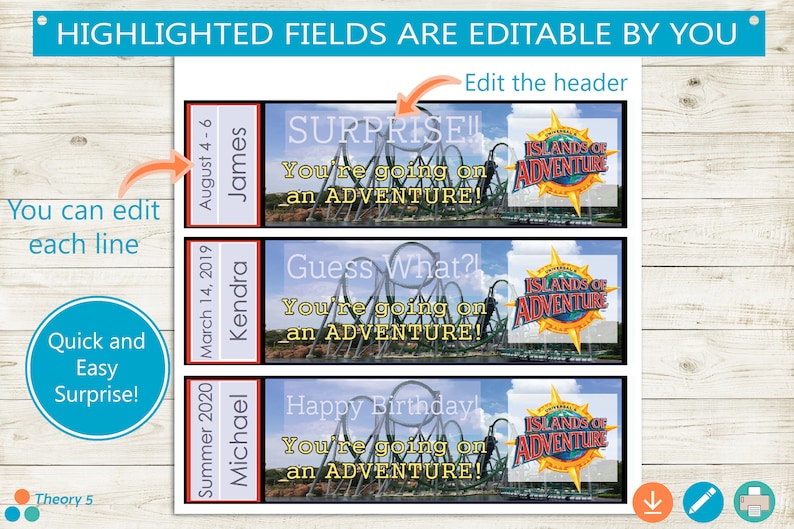 Islands of Adventure Surprise Trip Reveal Tickets // Adobe Editable PDF ...