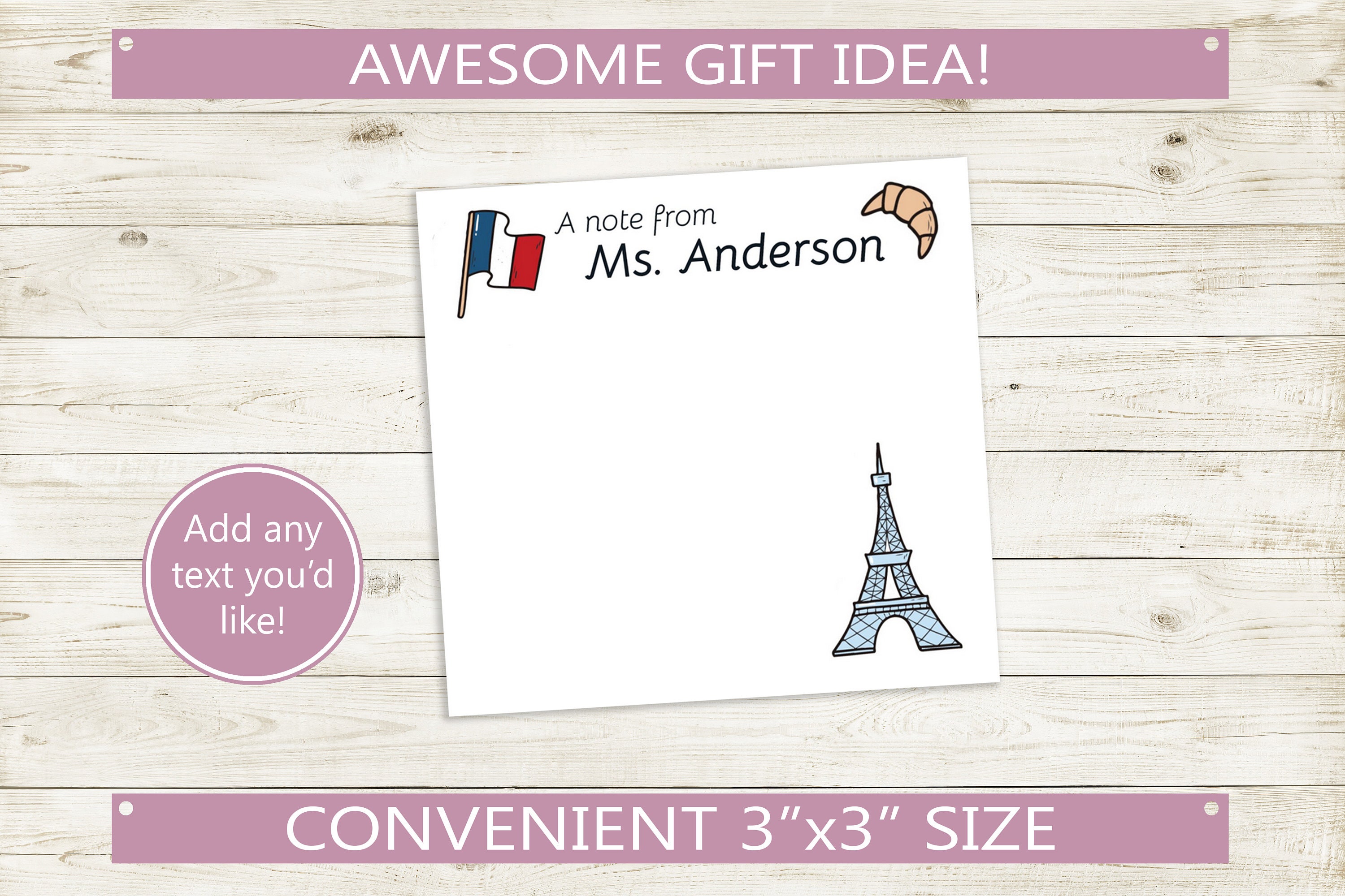 Personalized Sticky Notes With French Design and Custom Text // 3x3 ...