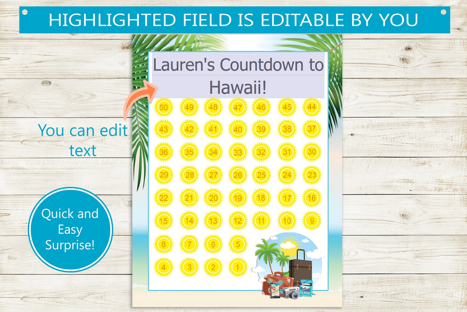 Vacation Countdown Printable // Editable PDF // Instant Download, DIY ...