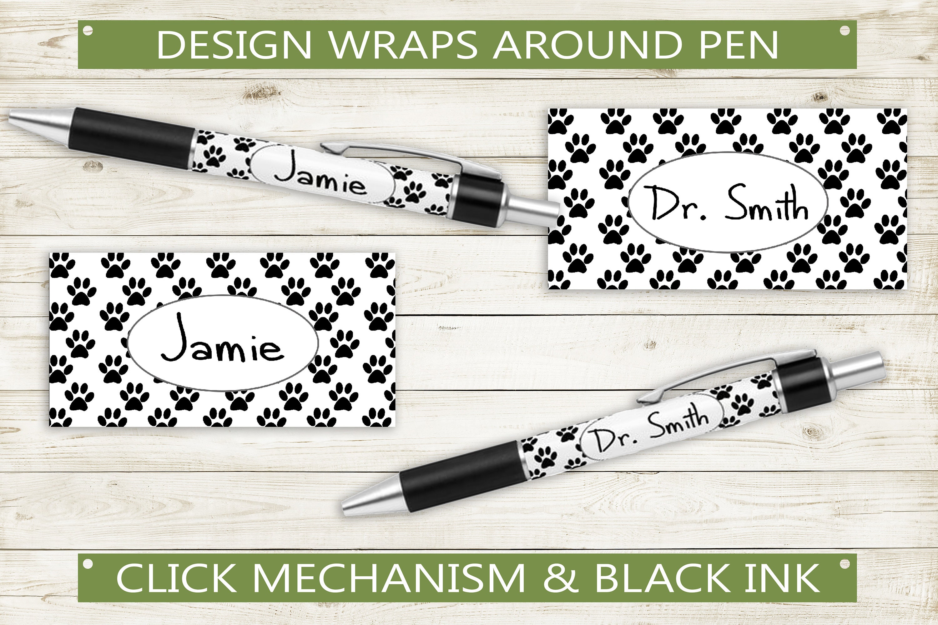 Custom Pen With Cute Paw Print Animal Design // Personalized Black Ink ...